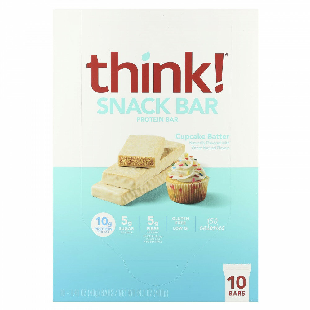Think , Snack Protein Bar, тесто для кексов, 10 батончиков, 40 г (1,41 унции) каждый