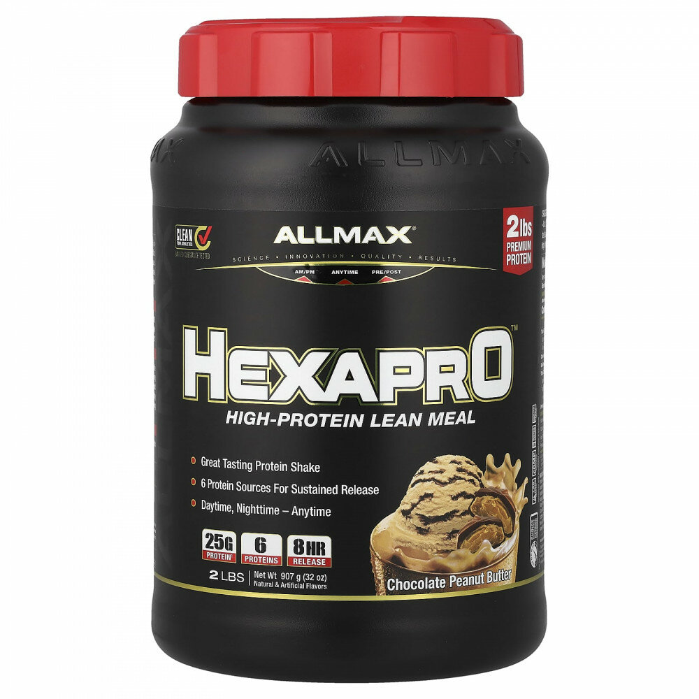 ALLMAX, Hexapro™, высокопротеиновая нежирная мука, шоколад и арахисовое масло, 907 г (2 фунта)