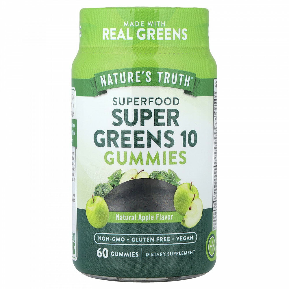 Nature's Truth, суперфуд, суперзелень, 10 жевательных мармеладок, со вкусом натурального яблока, 60 жевательных мармеладок