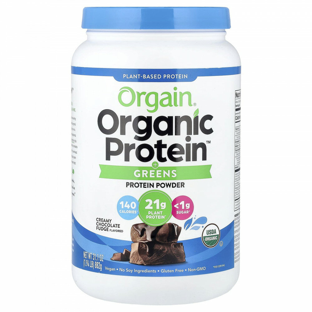 Orgain, Organic Protein™, протеиновый порошок с зеленью, на растительной основе, помадка и шоколадная помадка, 882 г (1,94 фунта)