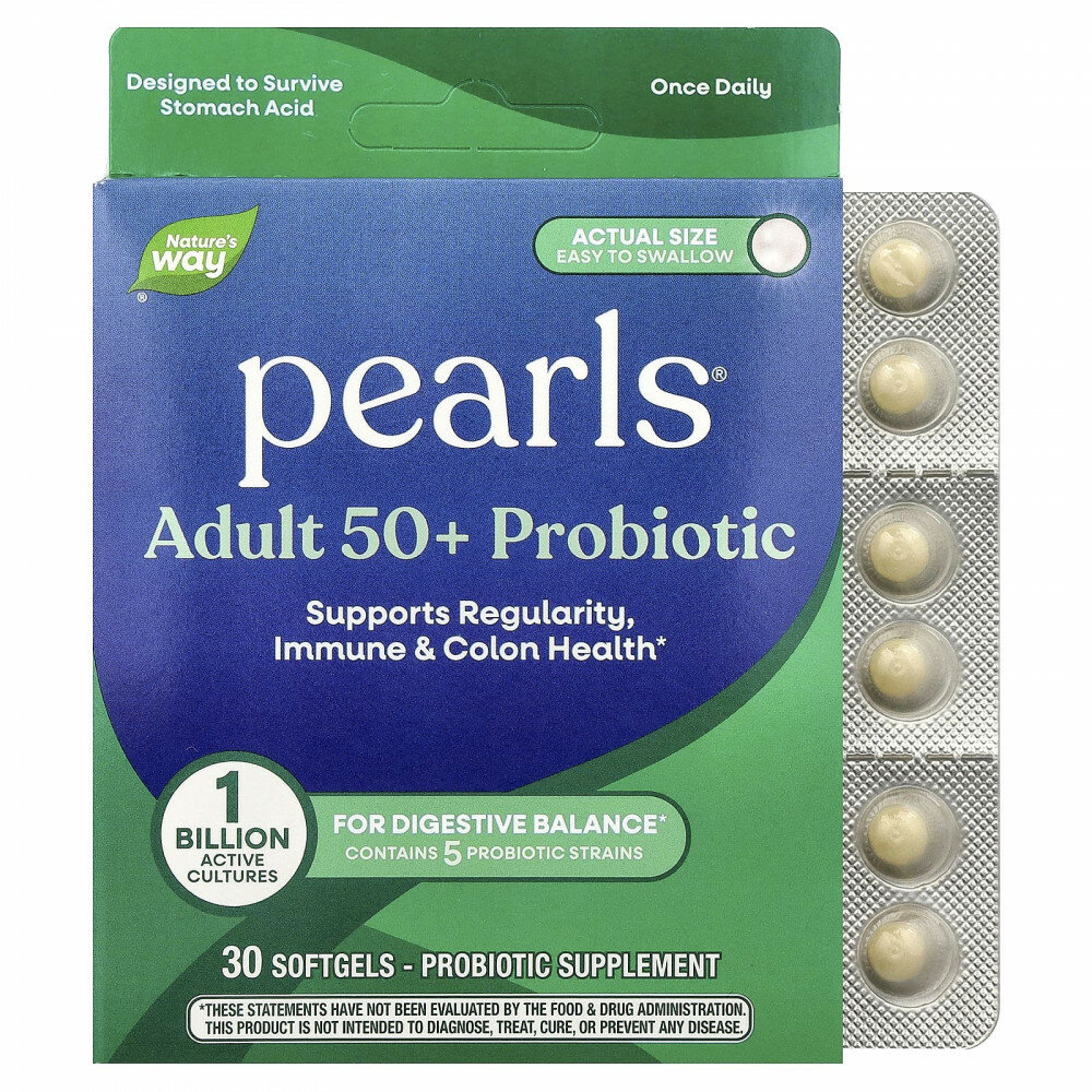 Nature's Way, Pearls®, пробиотик для взрослых старше 50 лет, 1 млрд КОЕ, 30 капсул