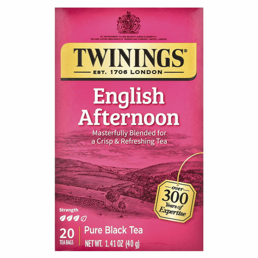 Twinings, Чистый черный чай, английский полдник, 20 чайных пакетиков, 40 г (1,41 унции)