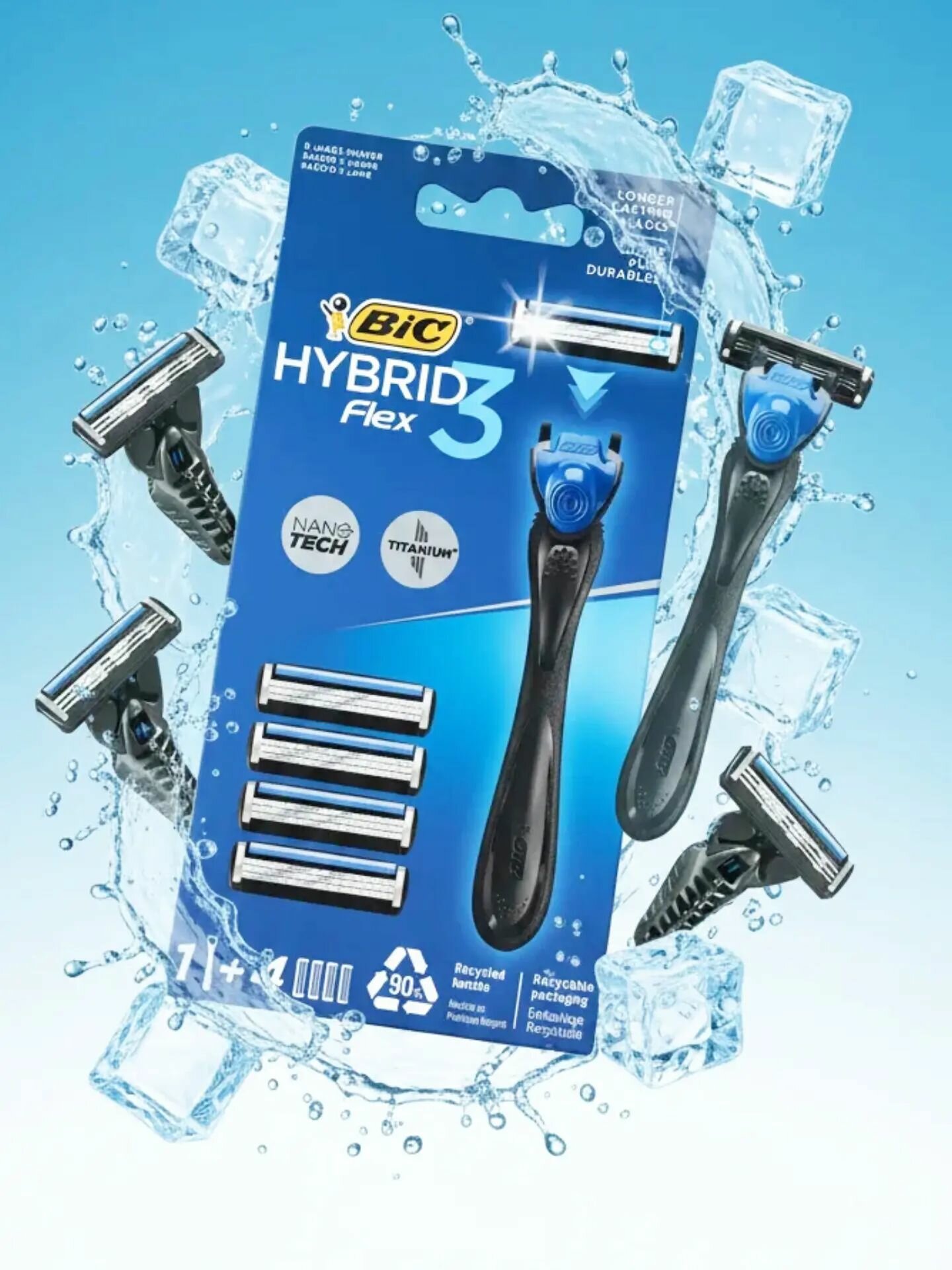 Бритва BIC Flex 3 Hybrid, 3 лезвия,1 санок, 4 сменные кассеты.