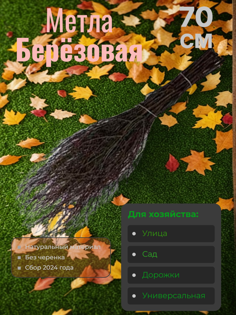 Метла березовая заготовка 70 см для уборки дома и сада универсальная