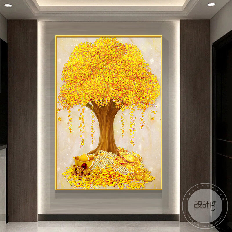 Декоративная картина «Золотое денежное дерево» для гостиной, настенное украшение для прихожей, столовой, коридора и холла.
