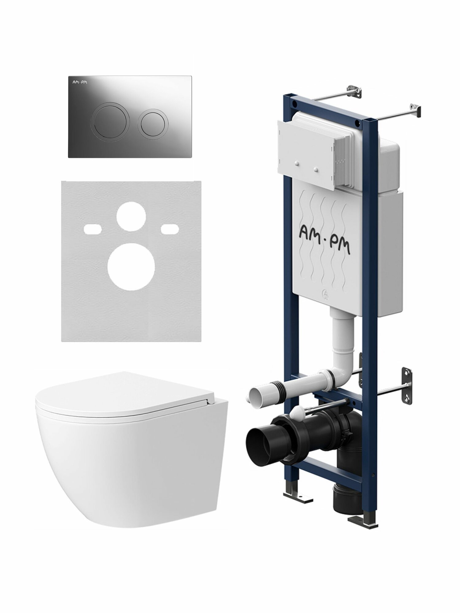 Инсталляция AM.PM ErgoFit с подвесным унитазом Damixa Quanta, клавиша L хром