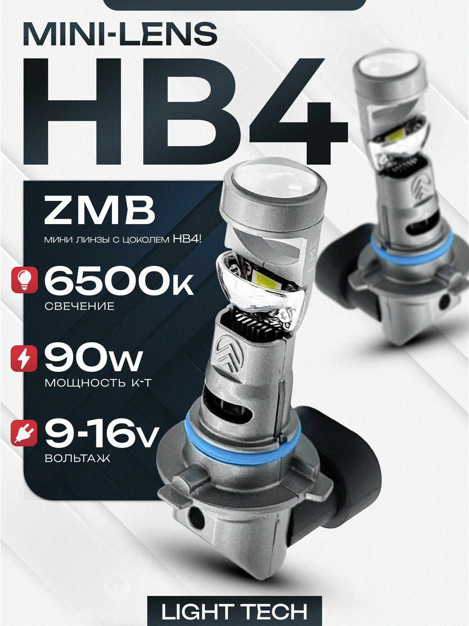 Светодиодные лампы с мини линзой в птф Нb4 led для Kia Ceed 2 2015-2018 / led лампы hb4 для птф на Киа Сид 2