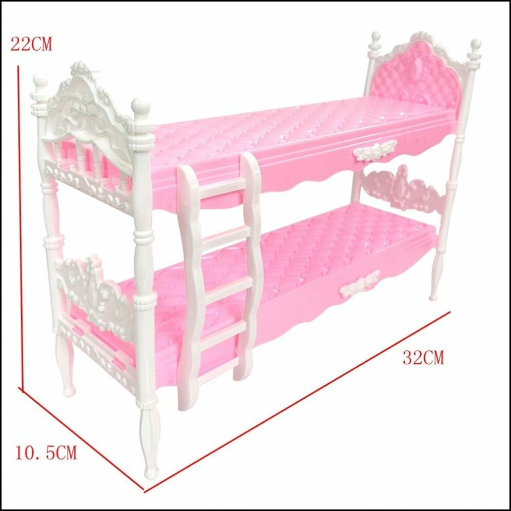 Эксклюзивная мебель для куклы Барби длиной 2930 см, двухъярусный комплект розовой кровати с аксессуарами