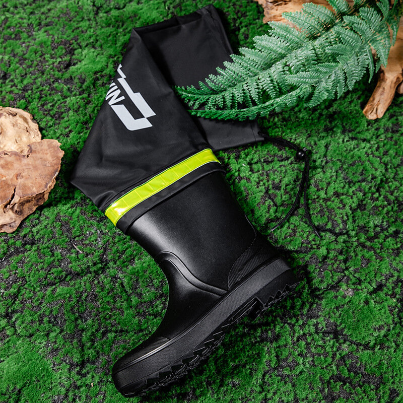 Мужские резиновые сапоги для посадки риса, высокие резиновые сапоги, мягкие полевые ботинки на плоской подошве, забродные сапоги до колена на шнуровке с нескользящей подошвой, нескользящие сапоги для воды. EU:42