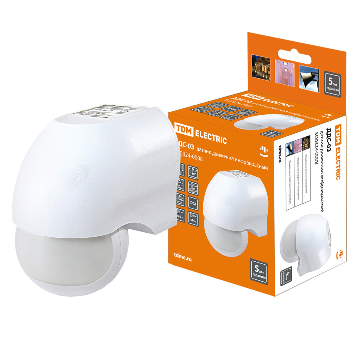 Датчик движения настенный Tdm electric ДДС-03, настенный 1100Вт, IP44 (SQ0324-0008)