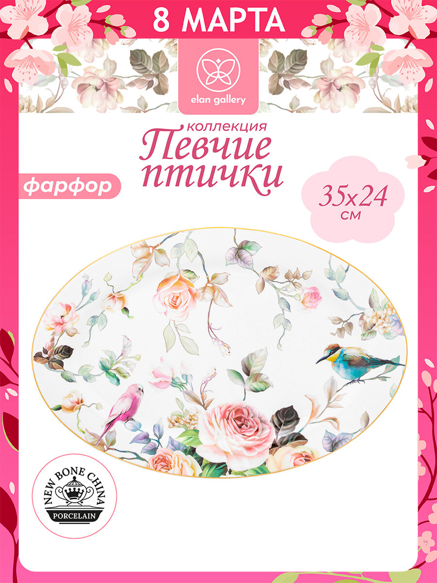 Блюдо овальное сервировочное 35,5х24х2,3 см Elan Gallery Певчие птички