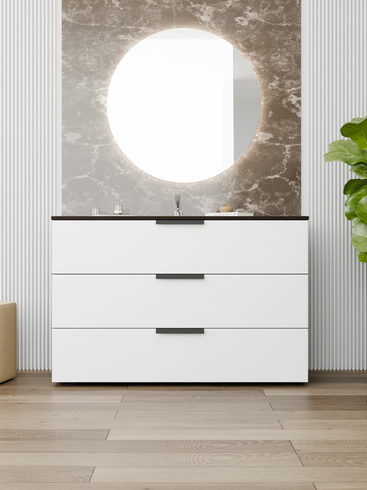 Комод для белья и одежды трио Лайт 3 ящика, 118х78.3х41 см