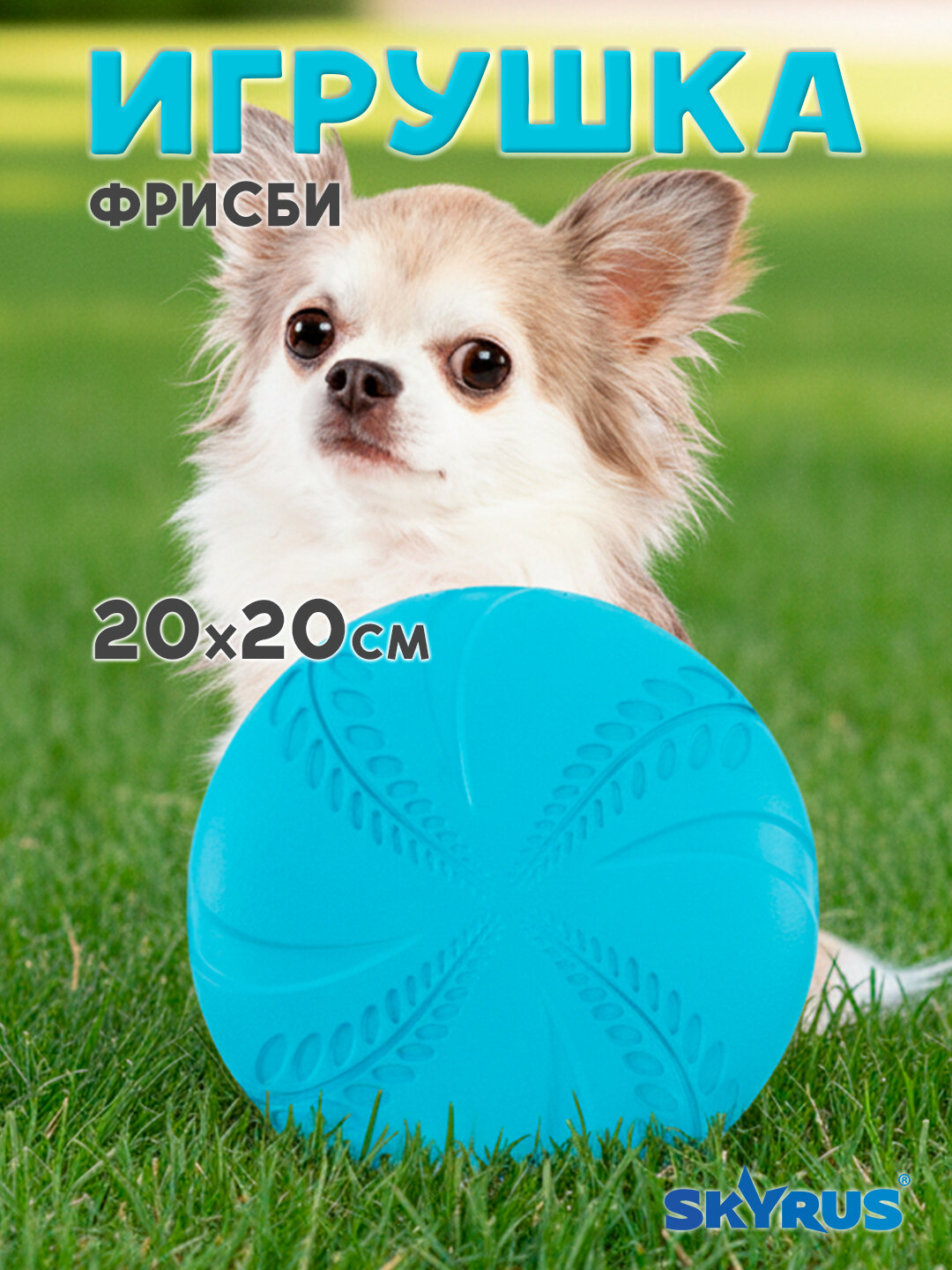Игрушка "Фрисби" SkyRus для собак, резиновая, голубая, 20х20х1.9см