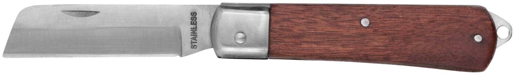 Нож электрика складной нержавеющий Профи, прямое лезвие 90 мм, деревянная ручка