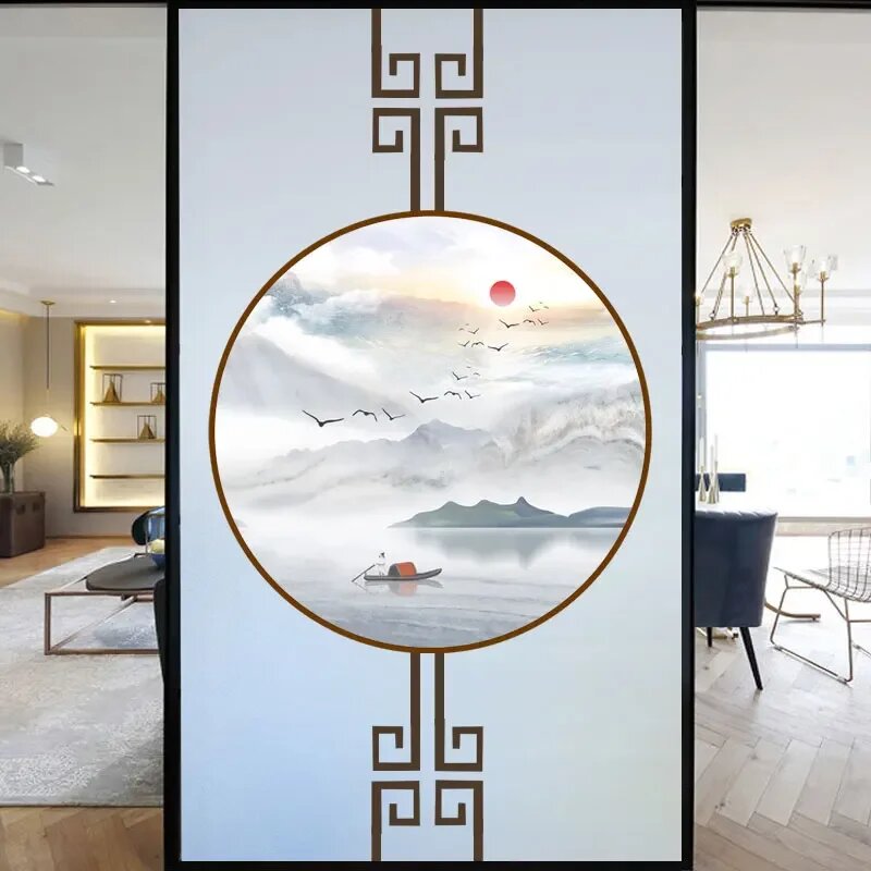 Статическая пленка для окон LXDWEI Китайская классическая живопись 60x120cm WxH, Pattern F
