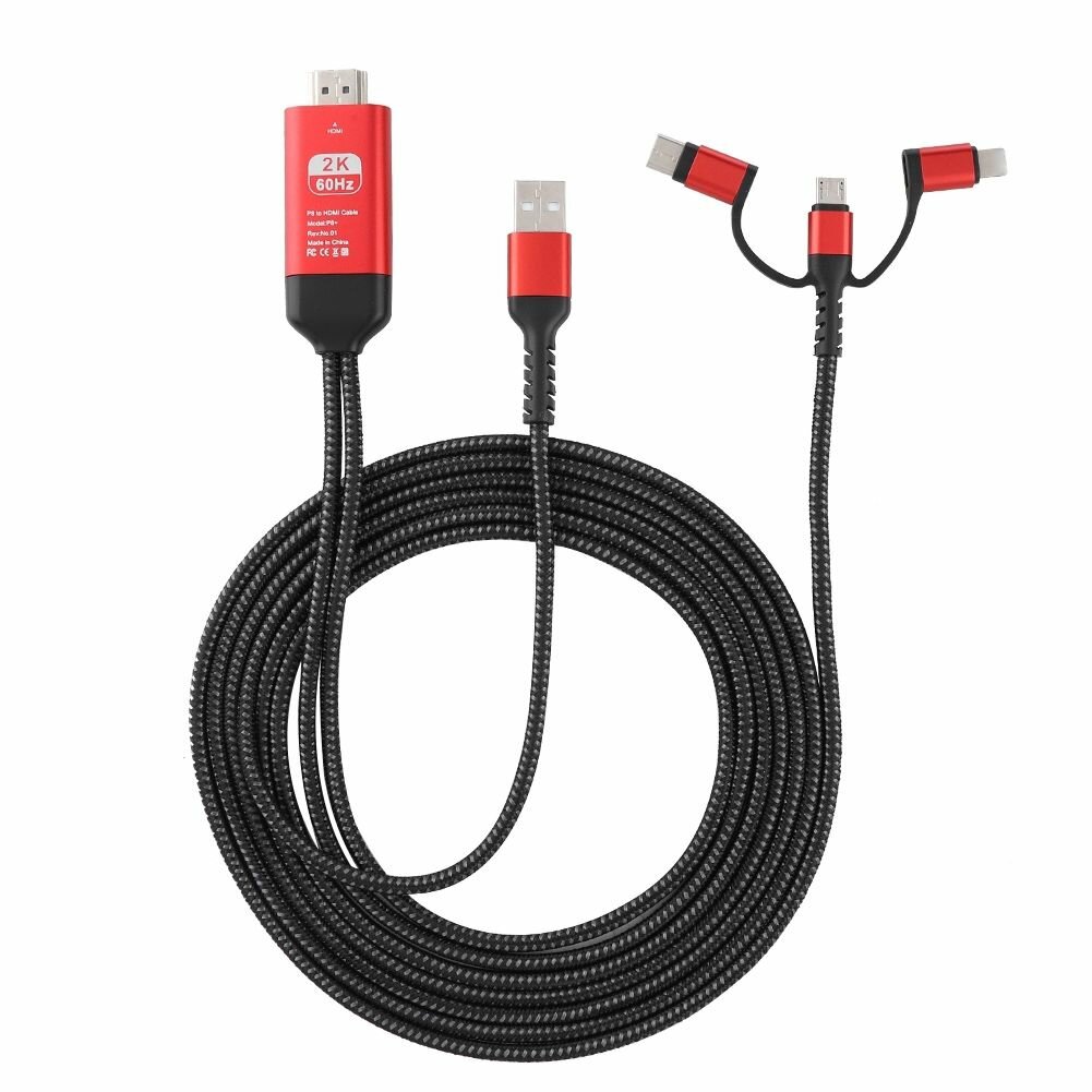 3 в 1 кабель HDMI для iOS и Android, поддержка 4K, USB-C, Micro-USB, золотое покрытие