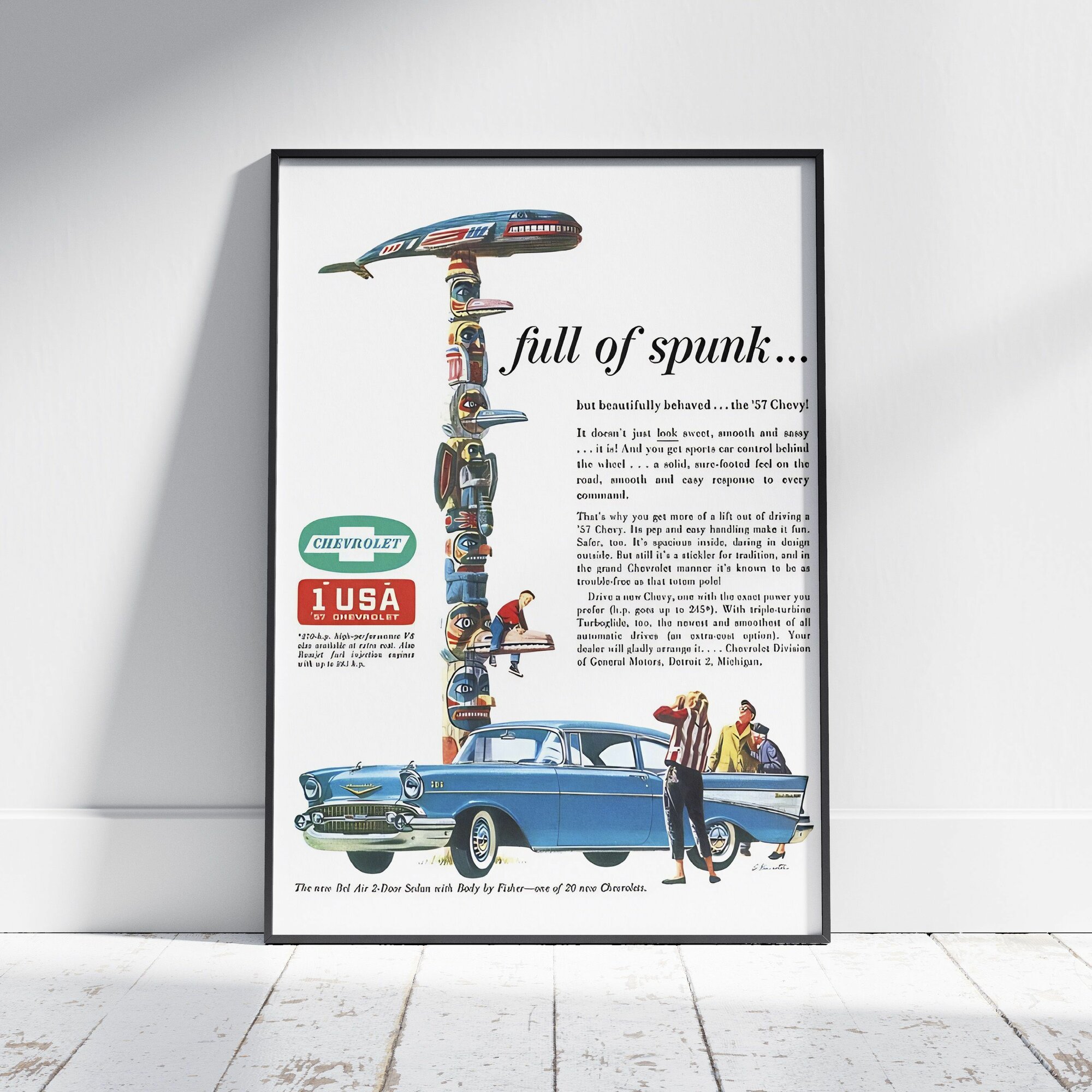 Плакат на стену для интерьера Культовые машины (Chevrolet Bel Air 5) - Постер по легендарным и классическим ретро автомобилям формата А4 (21x30 см)