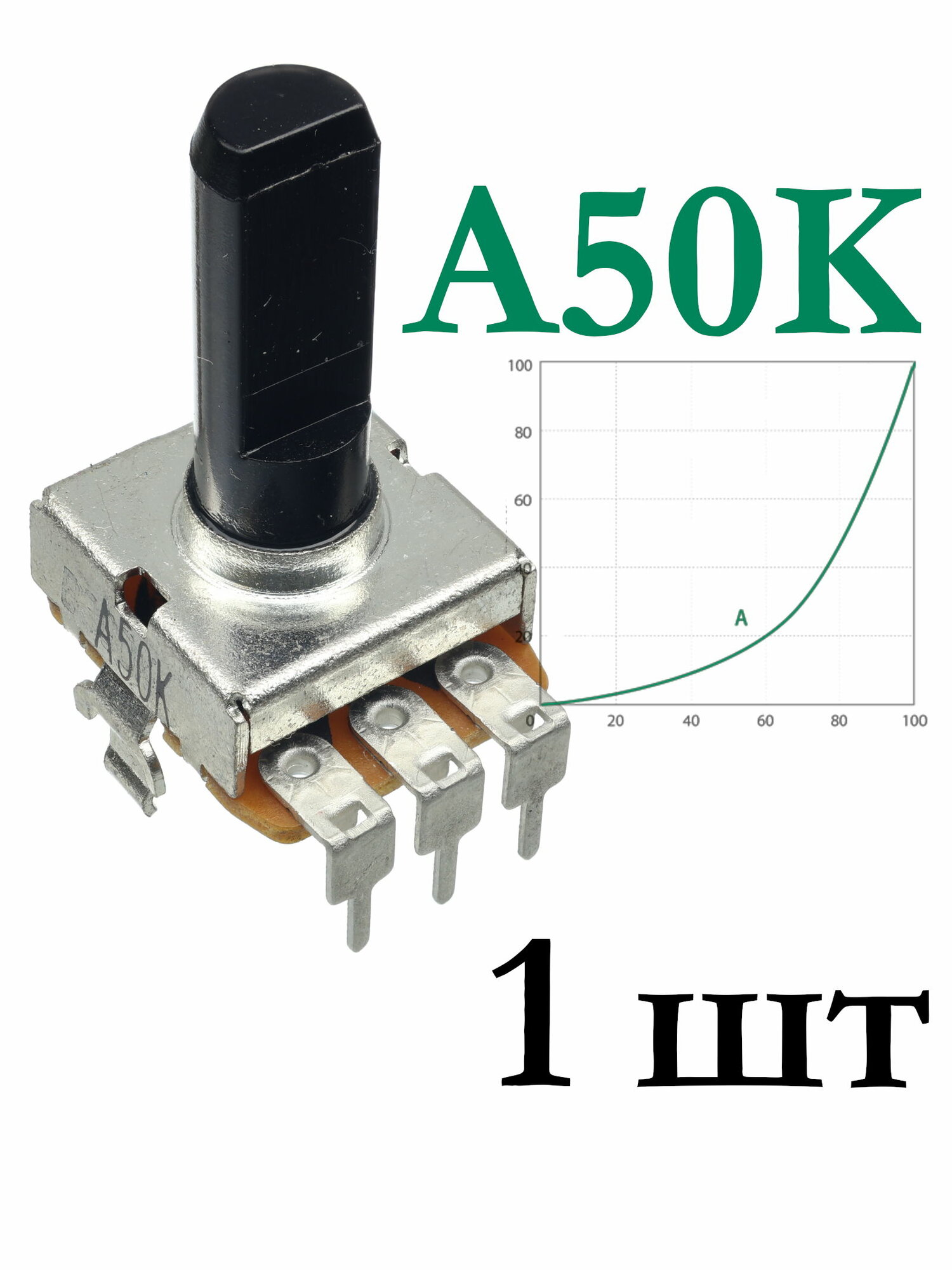 Потенциометр 50 КОм логарифмический Alpha RV012AF-40-25F-A50K