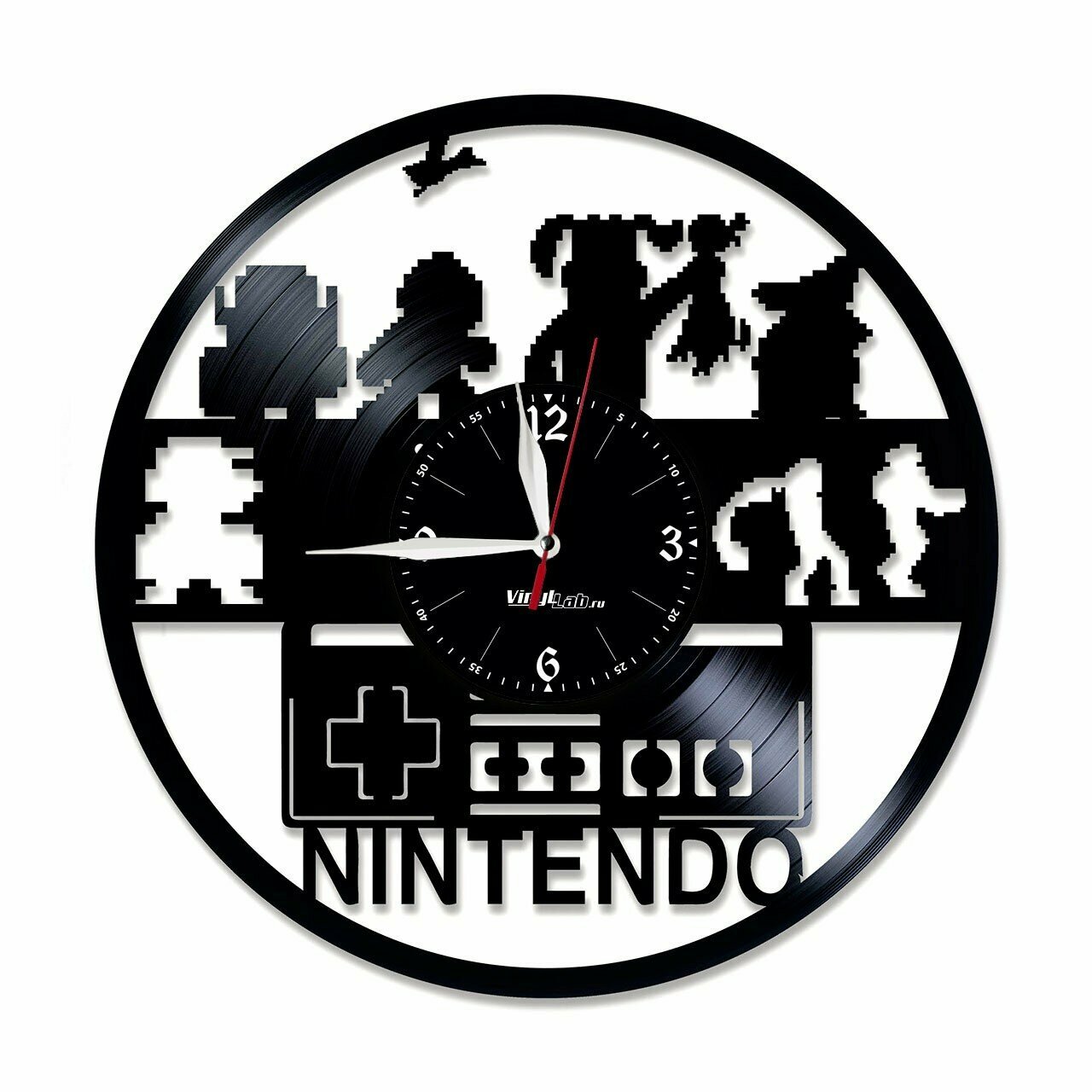 Часы из виниловой пластинки (c) VinylLab Nintendo, диаметр 30 см