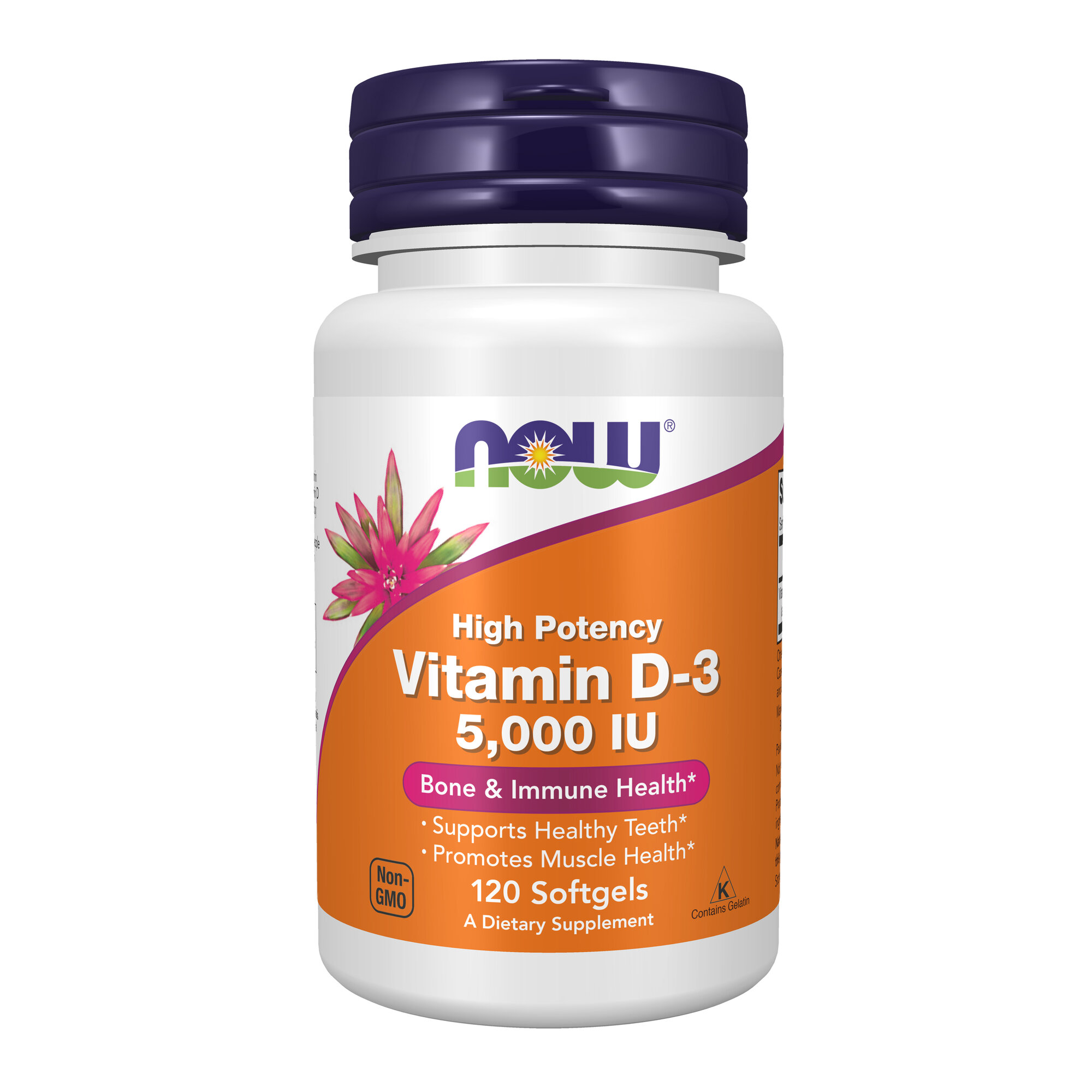 Витамин Д3 (холекальциферол) NOW High Potency, Vitamin D3 5000 IU, 120 мягких капсул