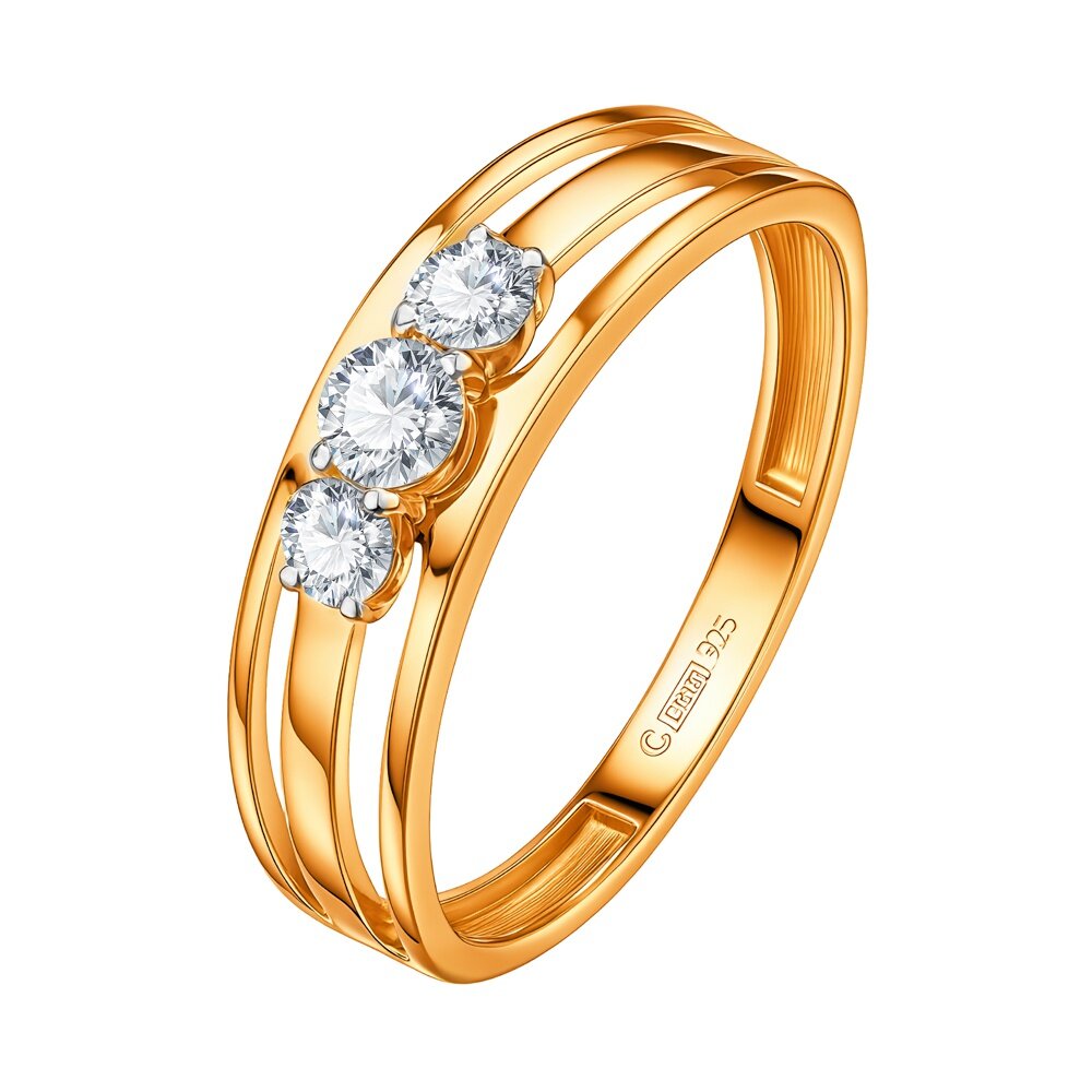 Кольцо дорожка, серебро, 925 проба, золочение, фианит