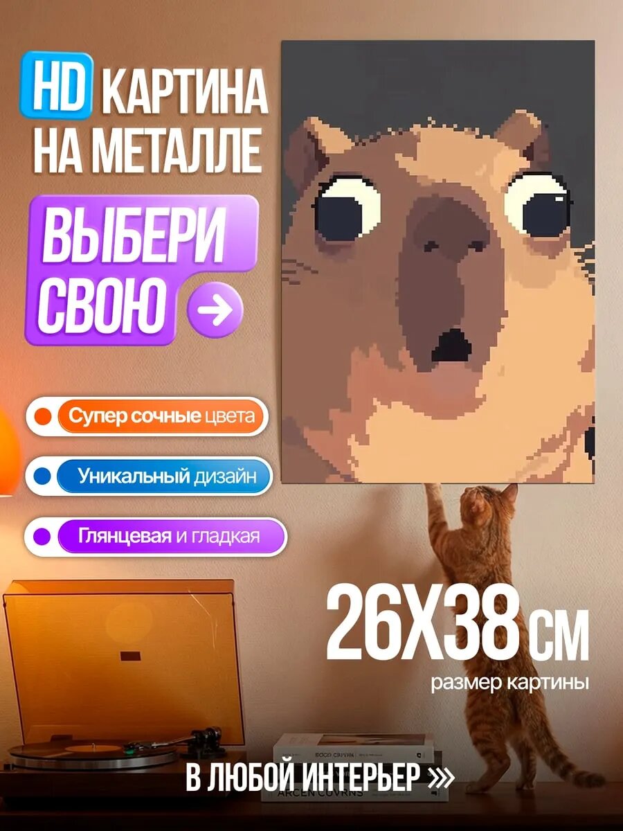 Картина на HD металле Капибара в шоке