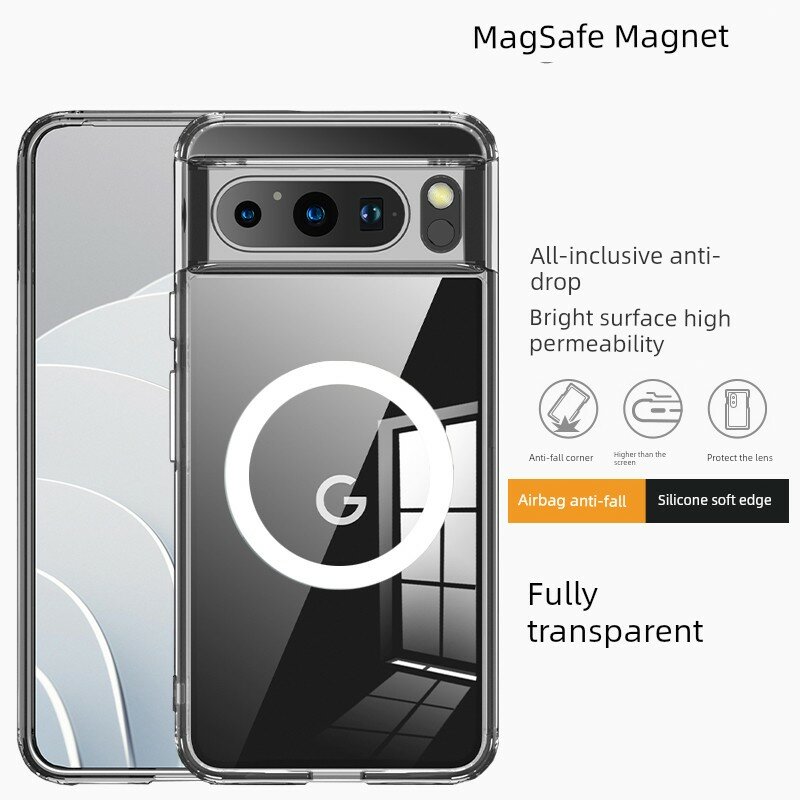 Google Pixel 9 магнитный прозрачный ударопрочный силиконовый чехол
