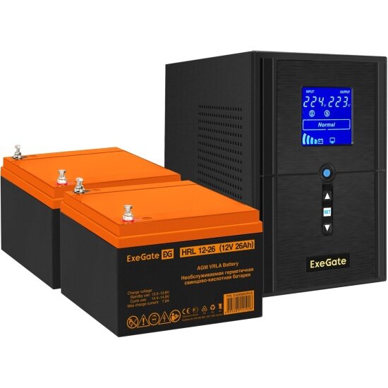 Комплект ИБП Exegate SineTower SZ-1000. LCD. AVR.2SH.1C13. USB + Батарея 26Aч, 2 шт. 1000VA/800W