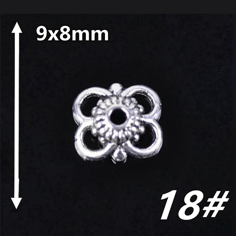 Бусины металлические цветочные, 9x8 мм, 18 Tibetan Silver