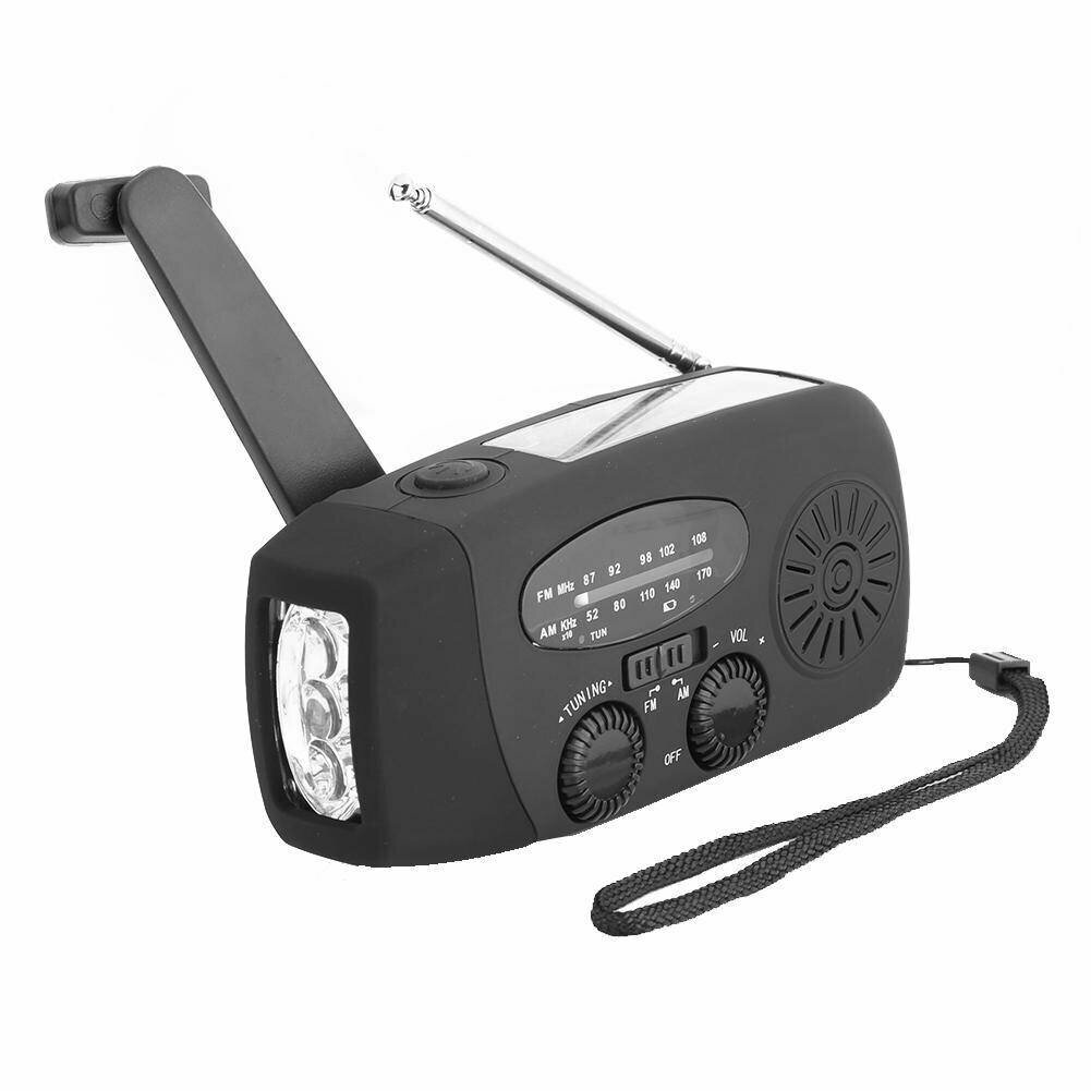 Фонарь динамо, радиоприемник, солнечная батарея, 2000mAh, USB，черный