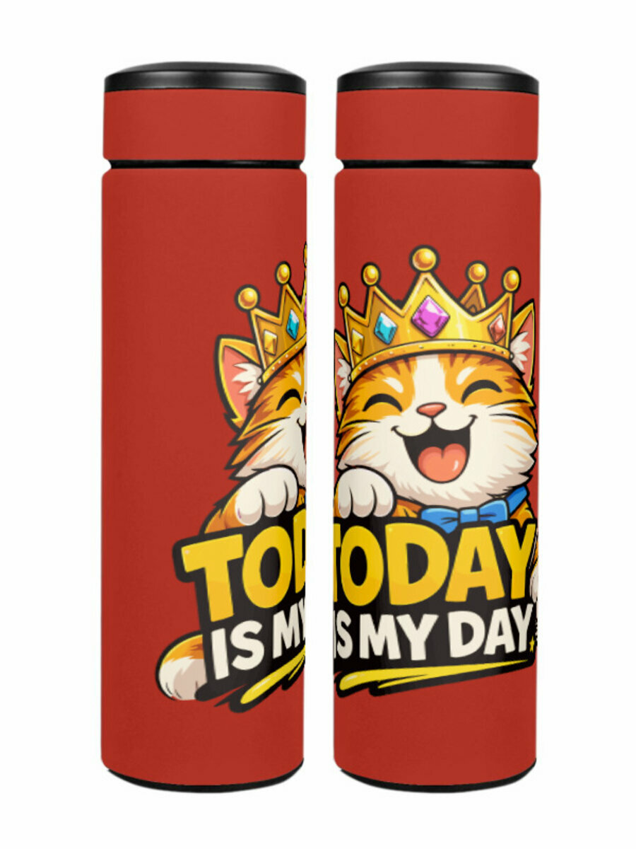 Термос «Кот в короне TODAY IS MY DAY» (красный)
