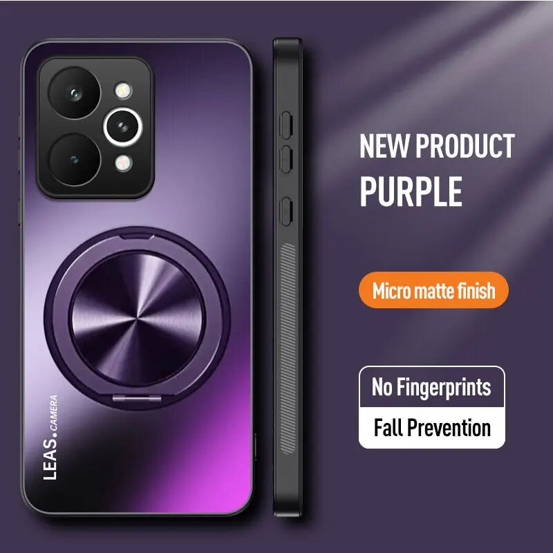 Чехол для Realme P4 Power с магнитным кольцом-подставкой, матовый, жесткий, Фиолетовый, Purple
