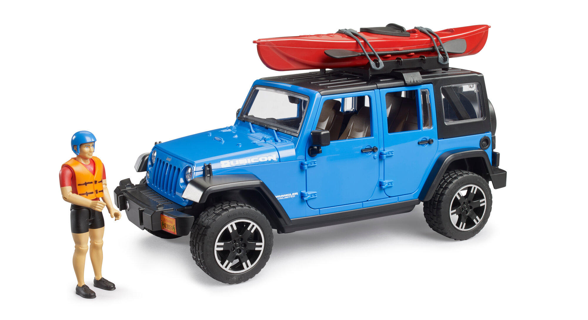Брудер, Внедорожник синий Jeep Wrangler Unlimited Rubicon с каяком и фигуркой, Bruder, 02-529