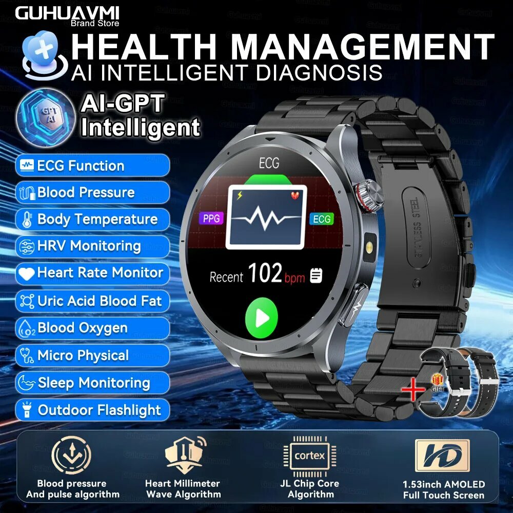 Умные часы мужские ECG+PPG Black Steel 2A