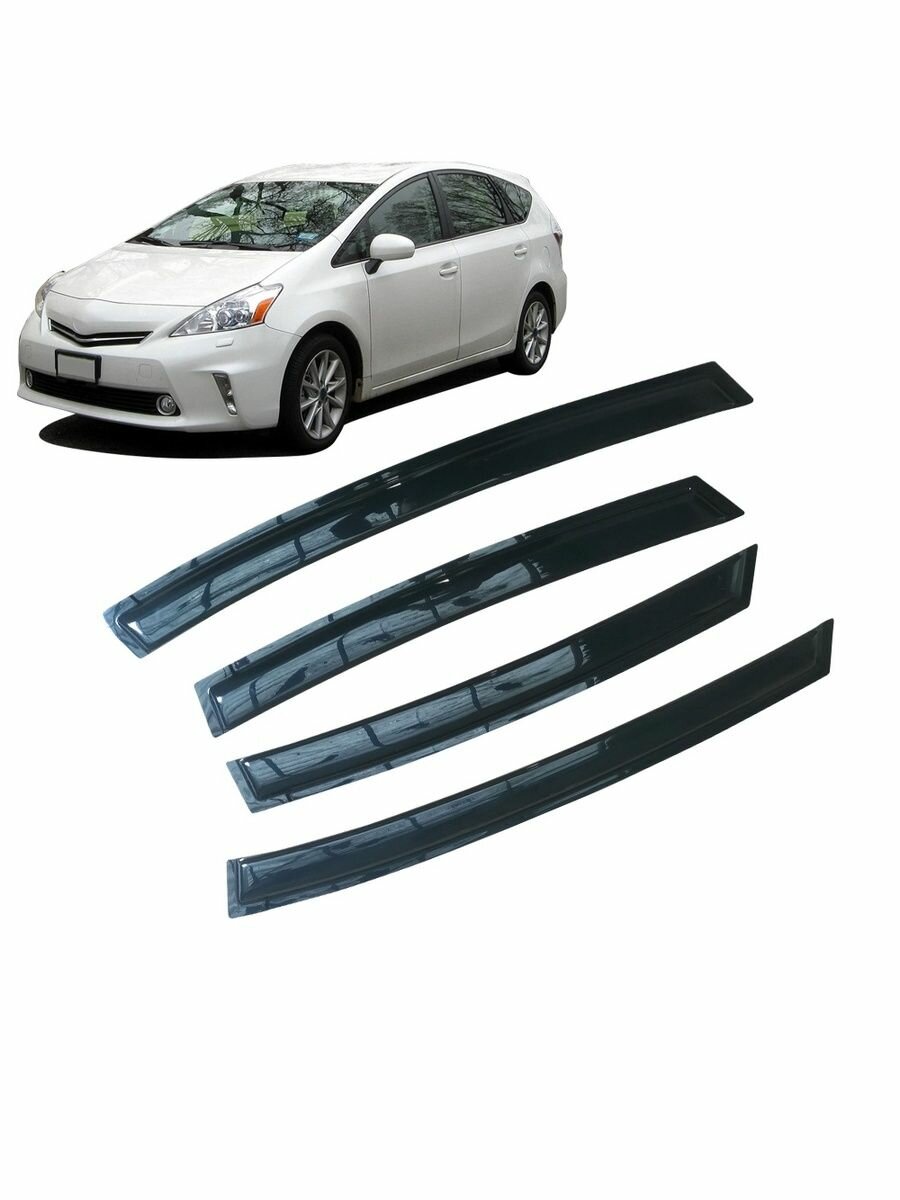 Ветровые дефлекторы для Toyota Prius V / Prius Plus 2012-2019 — дверной козырек, защита от дождя, шторы, с лентой