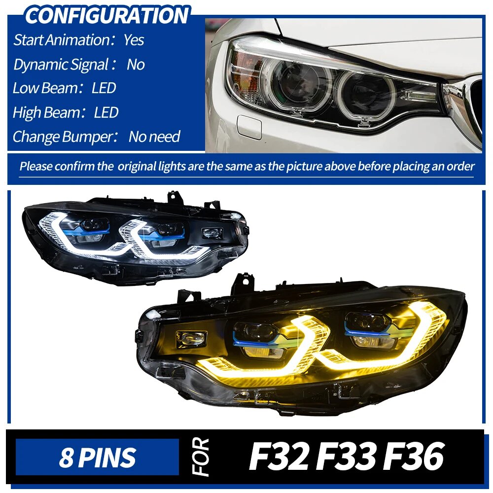 Фары для BMW M4 F32 F36 F82 2013-2019 LED автомобильные фары с бифокальным линзой Динамический сигнал Дизайн Аксессуары