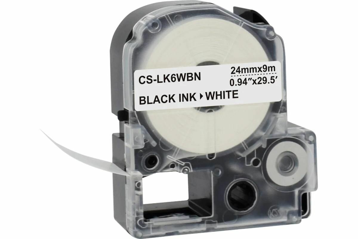 Картридж ленточный CACTUS LK-6WBN черный на белом 24х9, для Epson LW700 LW600P LW1000P Z700 Z900 (CS-LK6WBN)