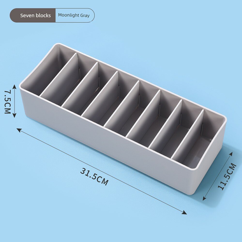 7-Partition Desk Organizer Box in Moonlight Gray Color for Storage Organization, Plastic Desktop Organizer with Seven