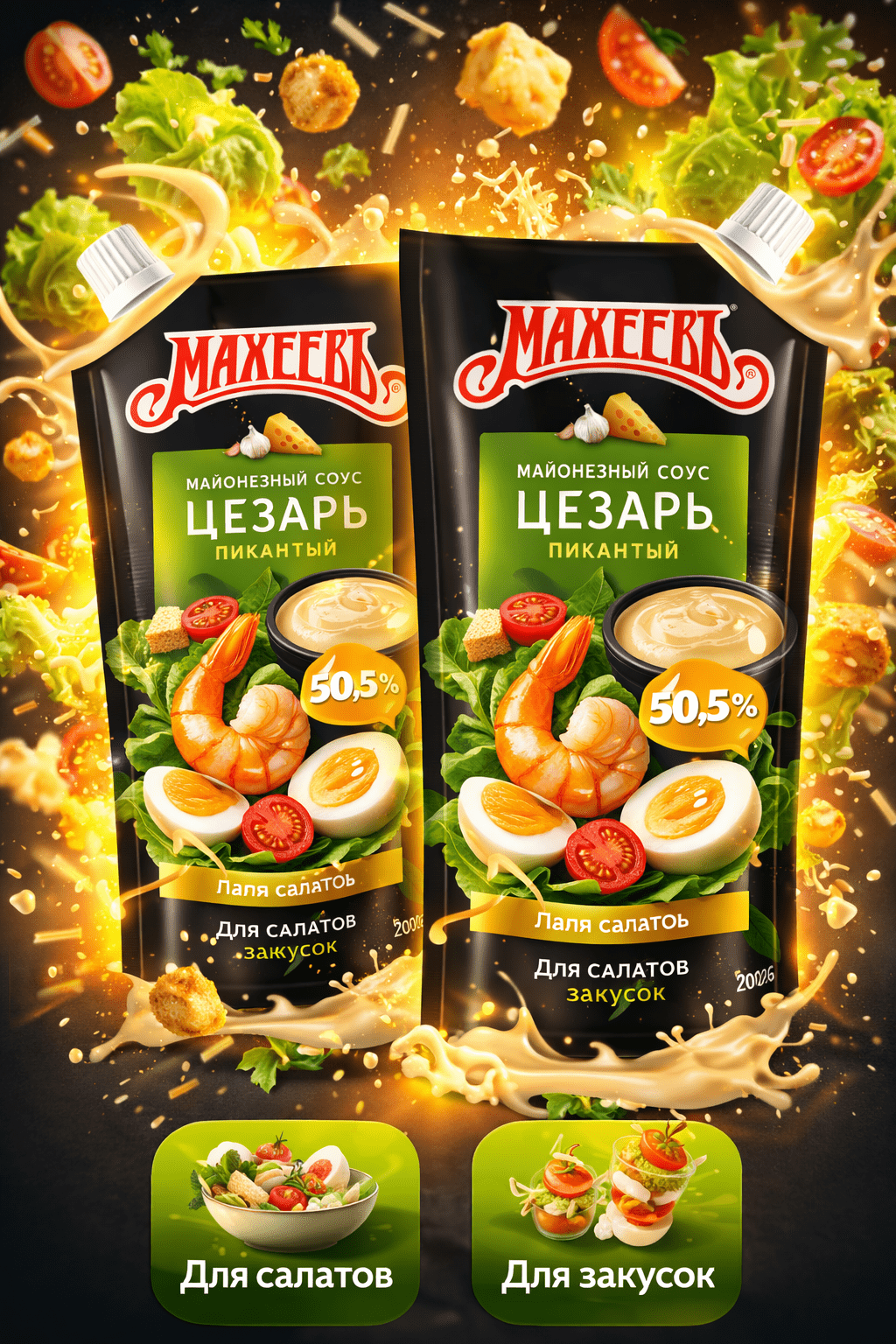 Соус майонезный махеевъ Цезарь 50,5%, 200г x 2 упаковки