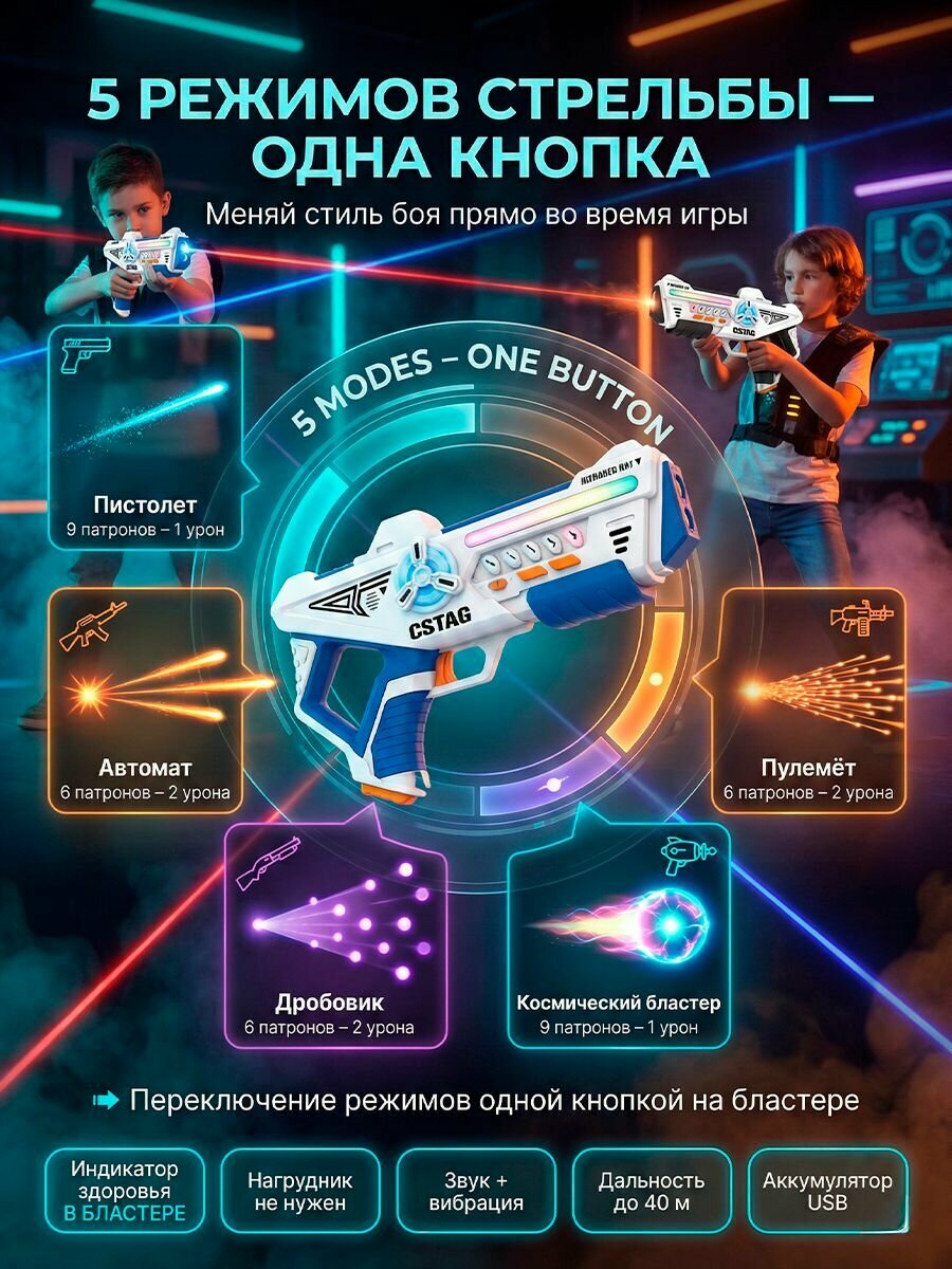 Игровой набор лазертаг с проектором CSTAG игра c аккумуляторами — фото 1