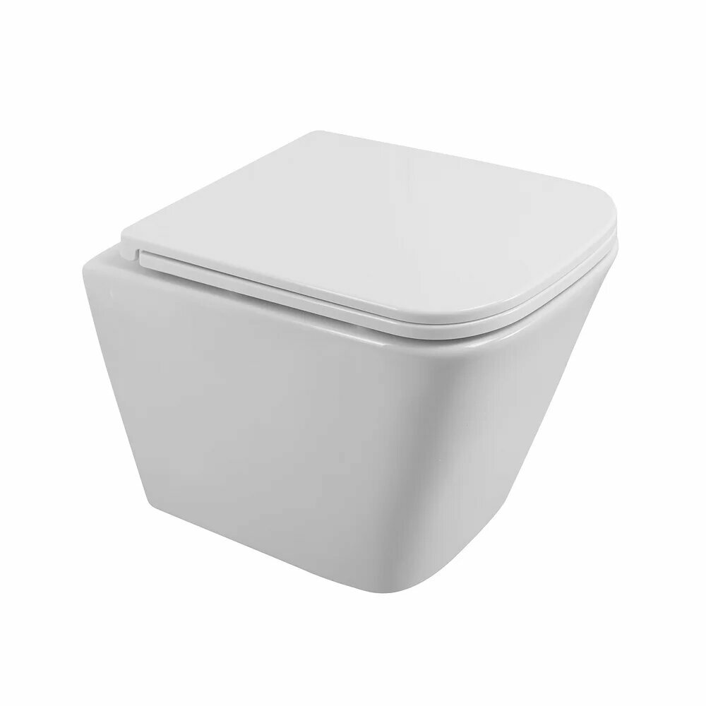 Унитаз подвесной BelBagno Due BB3103CHR/SC с микролифтом, безободковый, без бачка, антивсплеск, фарфоровый, белый, глянцевый, прямоугольный, сиденье для унитаза в комплекте