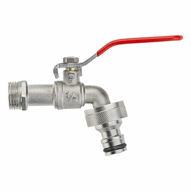 Кран шаровый водоразборный со штуцером под коннектор 1/2", ручка