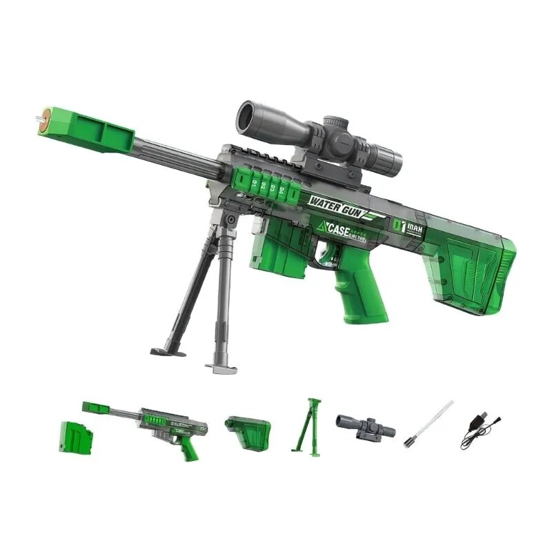 (1 комплект) Водяной пистолет Barrett sniper с мигающим светом, мощным импульсом, автоматический игрушечный электрический водяной пистолет-зеленый