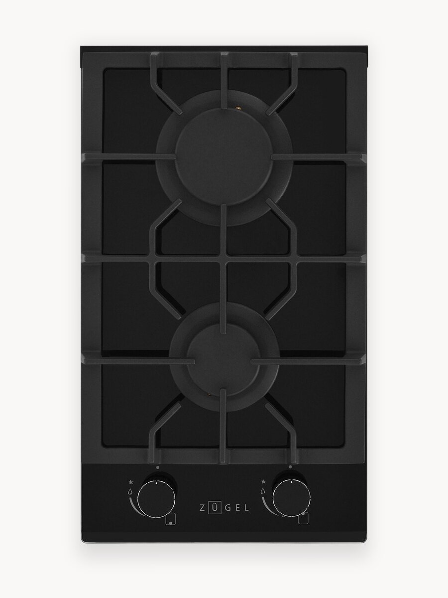Встраиваемая газовая варочная панель ZUGEL ZGH291B, черный, 2 конфорки