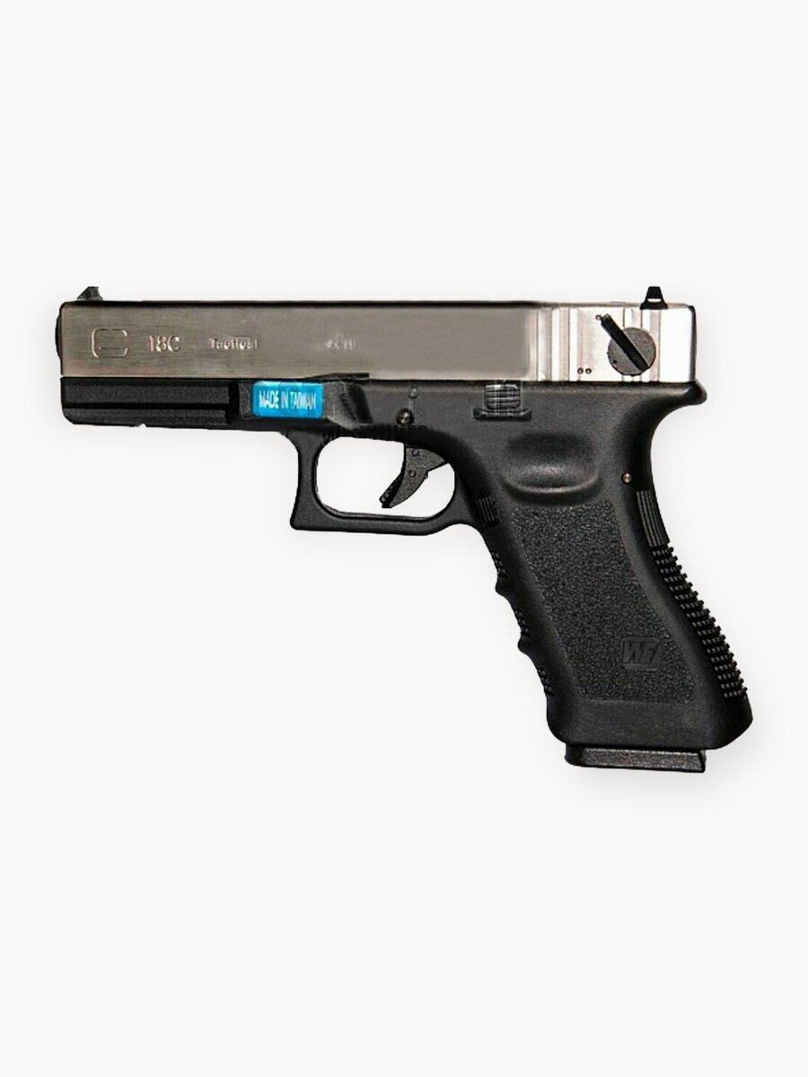 Пистолет пневм. WE GLOCK-18 gen3, авт, металл слайд, хром