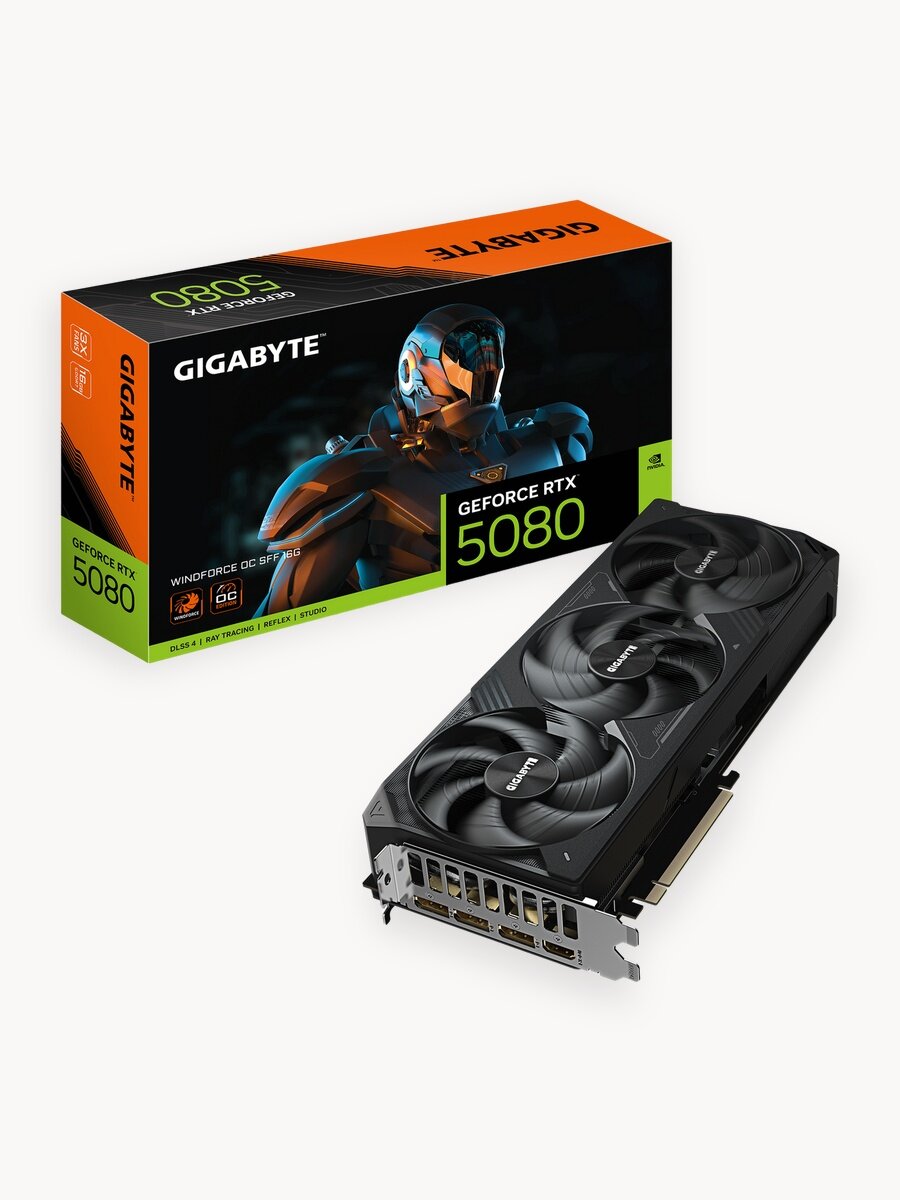 Видеокарта Gigabyte GeForce RTX 5080 16 ГБ (RTX5080 WINDFORCE OC SFF 16GB), RTL