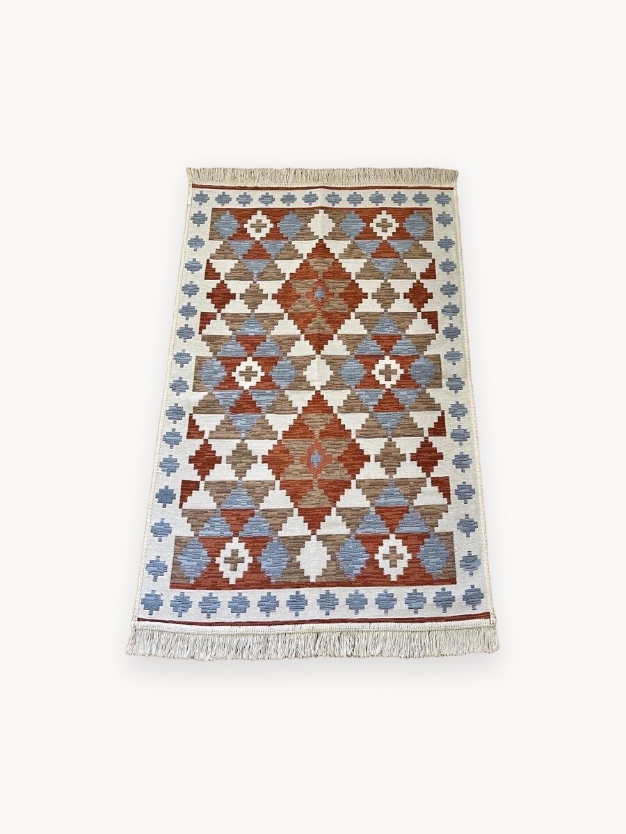 Турецкий хлопковый двусторонний ковер килим 80 см на 125 см/ прикроватный коврик / придверный коврик