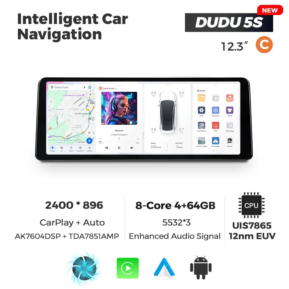 DUDU 5S 12.3" Android 13 Carplay DSP Мультимедиа
