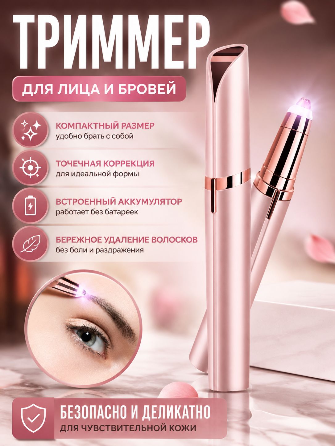 Триммер машинка для удаления волос женская，Мини - эпилятор для бровей, лица, зоны бикини.