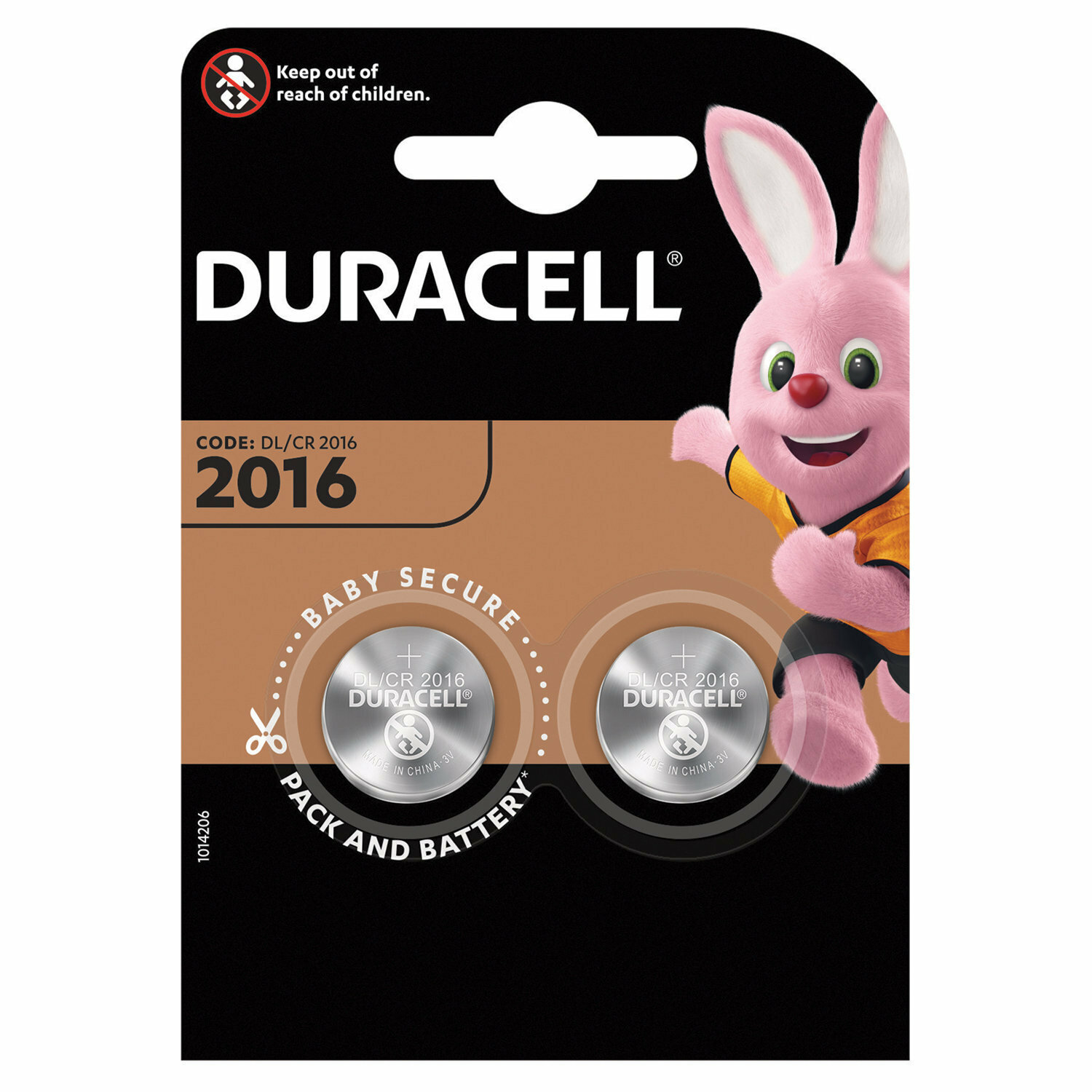 Батарейки Duracell Lithium, CR2016, литиевые, 2 шт, блистер